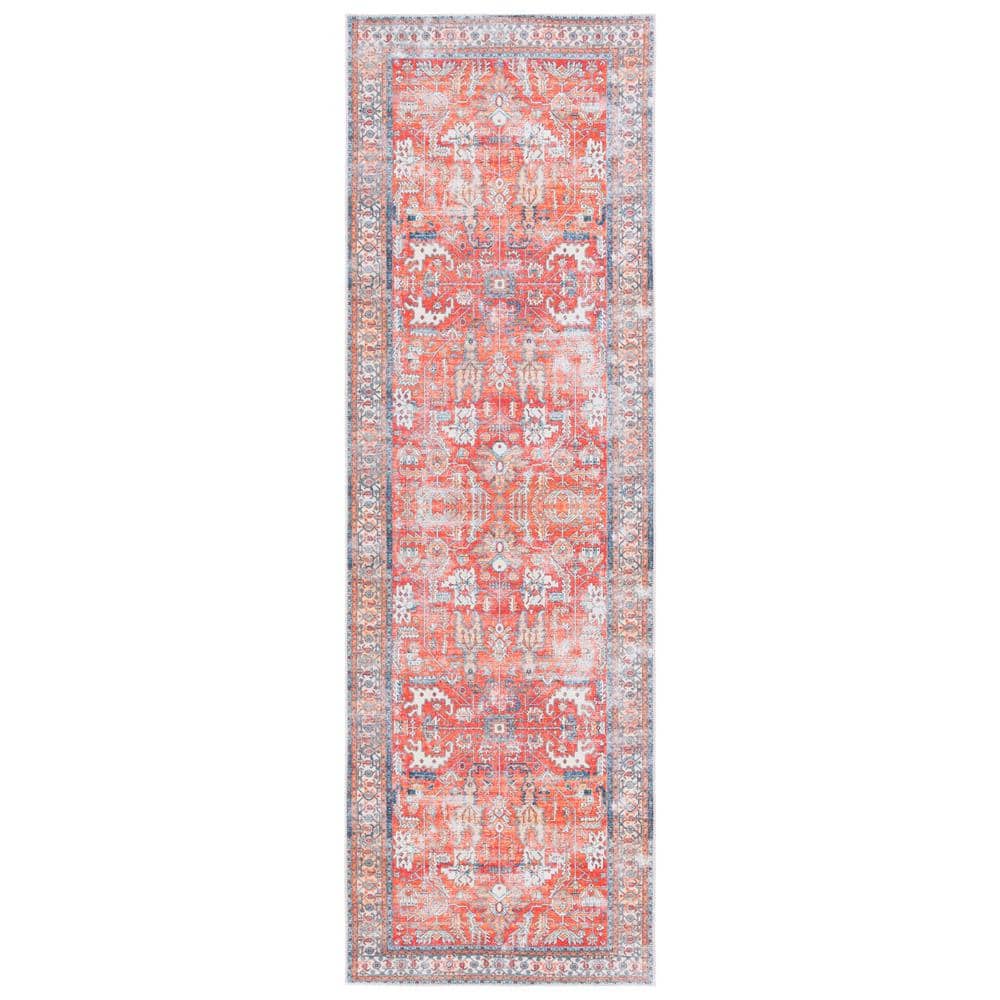 SAFAVIEH Arizona Rust/Aqua 3 ft. x 8 ft. Geometric Machine Washable ...