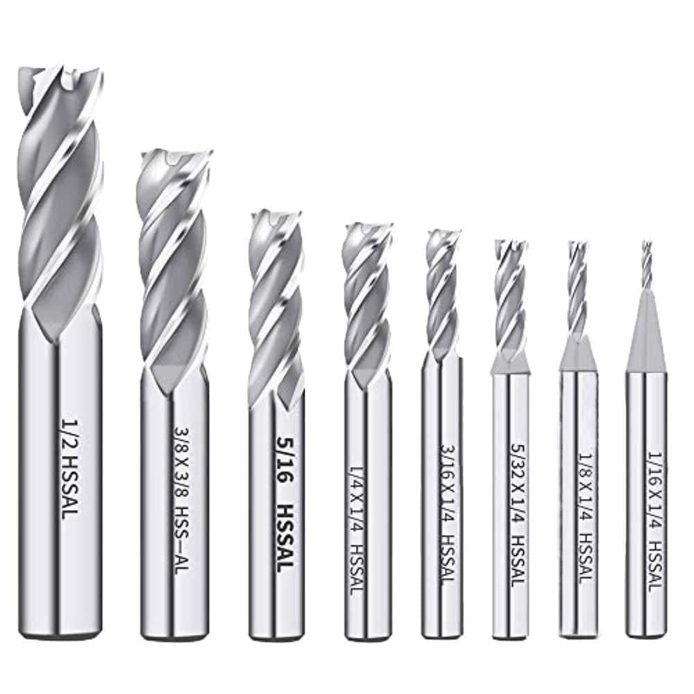 1/16-1/2 HSS 4 Flute Straight End Mill Cutter Set with U-Groove Design ...