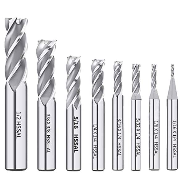 1/16-1/2 HSS 4 Flute Straight End Mill Cutter Set with U-Groove Design ...