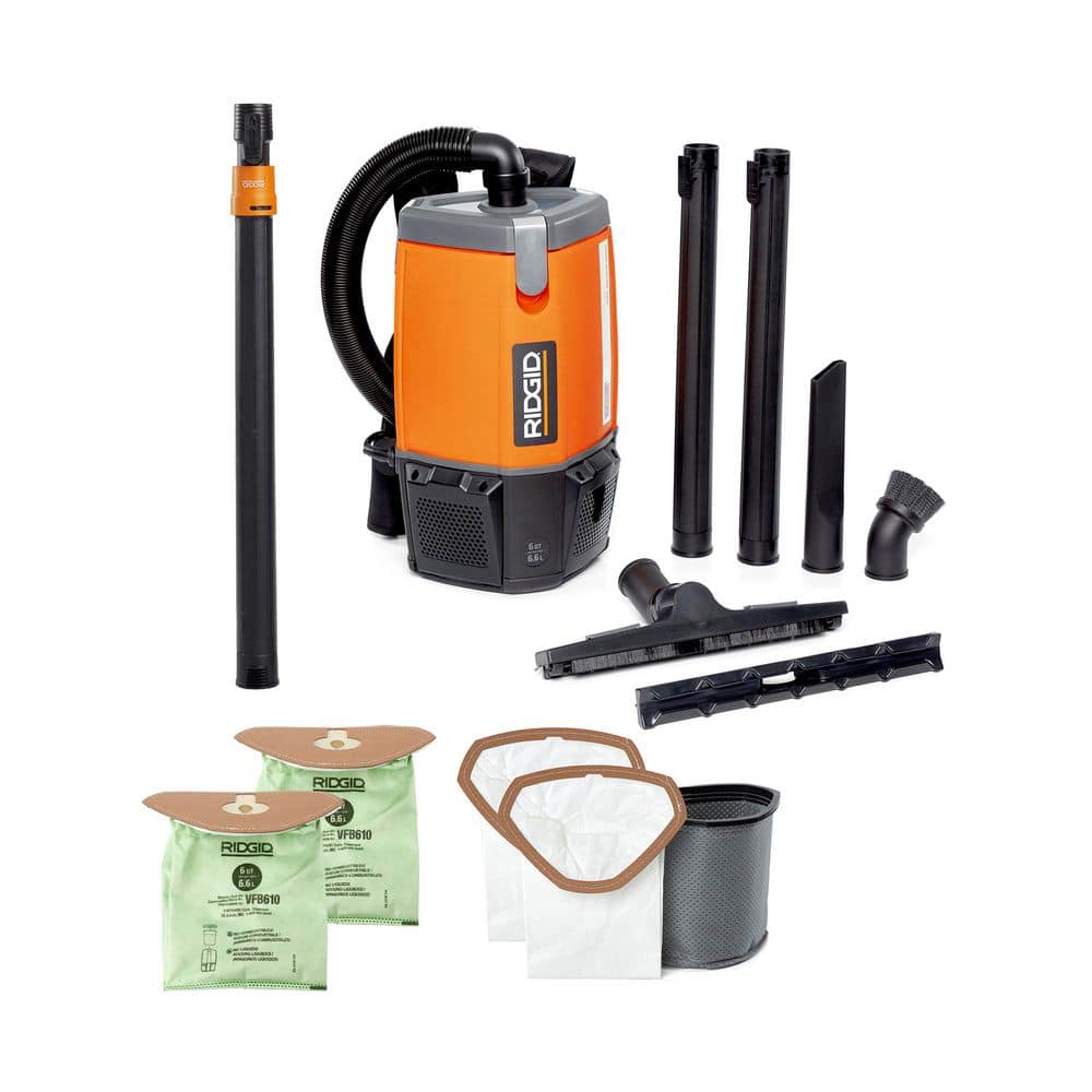 RIDGID 6 Qt. (1.5 Gal.) NXT Backpack Vacuum Cleaner HDB600 with Filters ...