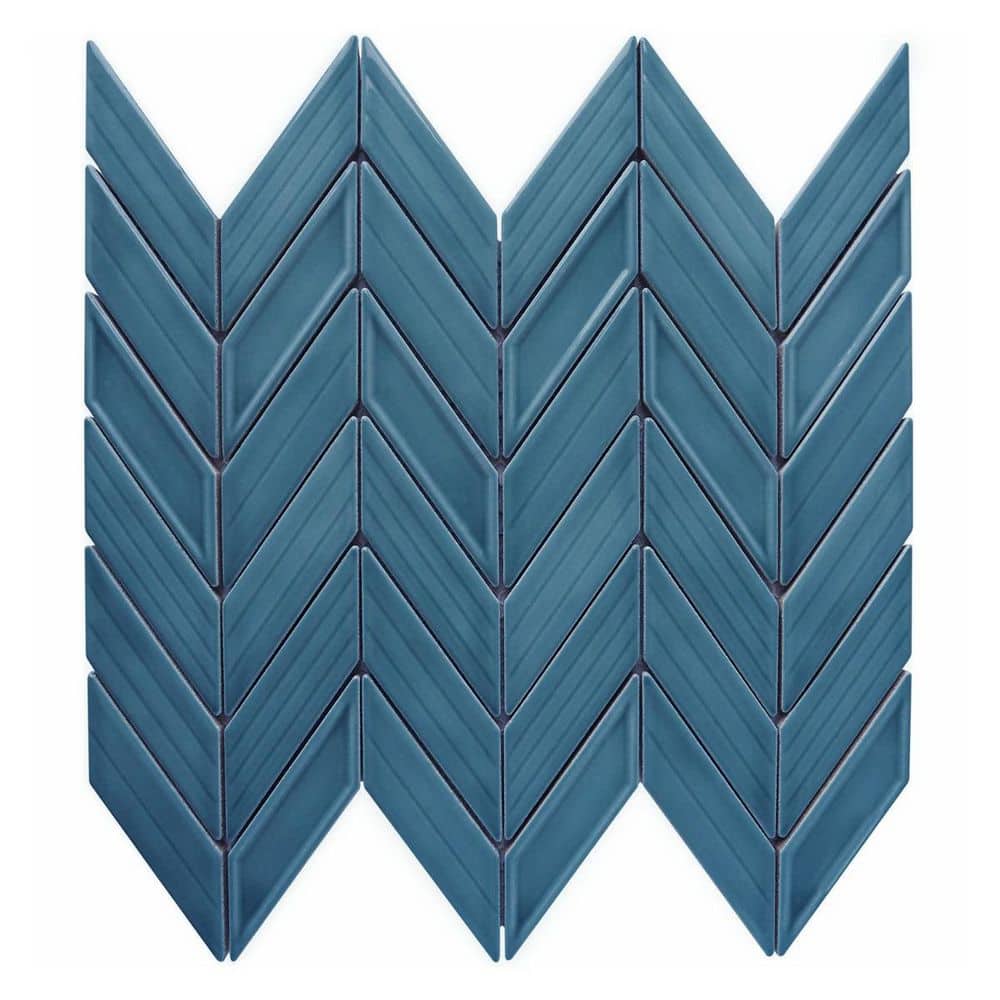 Ivy Hill Tile Medley Chevron Coastal Blue 4 in. x 0.35 in. Glossy ...