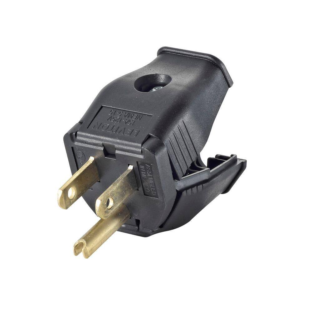 Leviton 15 Amp 125-Volt Double Pole 3-Wire Grounding Plug, Black 3W101 ...