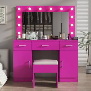 Karl home Barbie Pink 5-Drawer Makeup Vanity Set with Adjustable Mirror ...