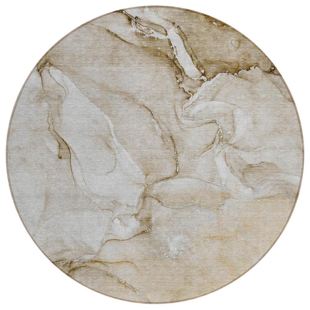 HomeRoots Brown 8 ft. Round Woven Abstract Polyester Round Indoor ...