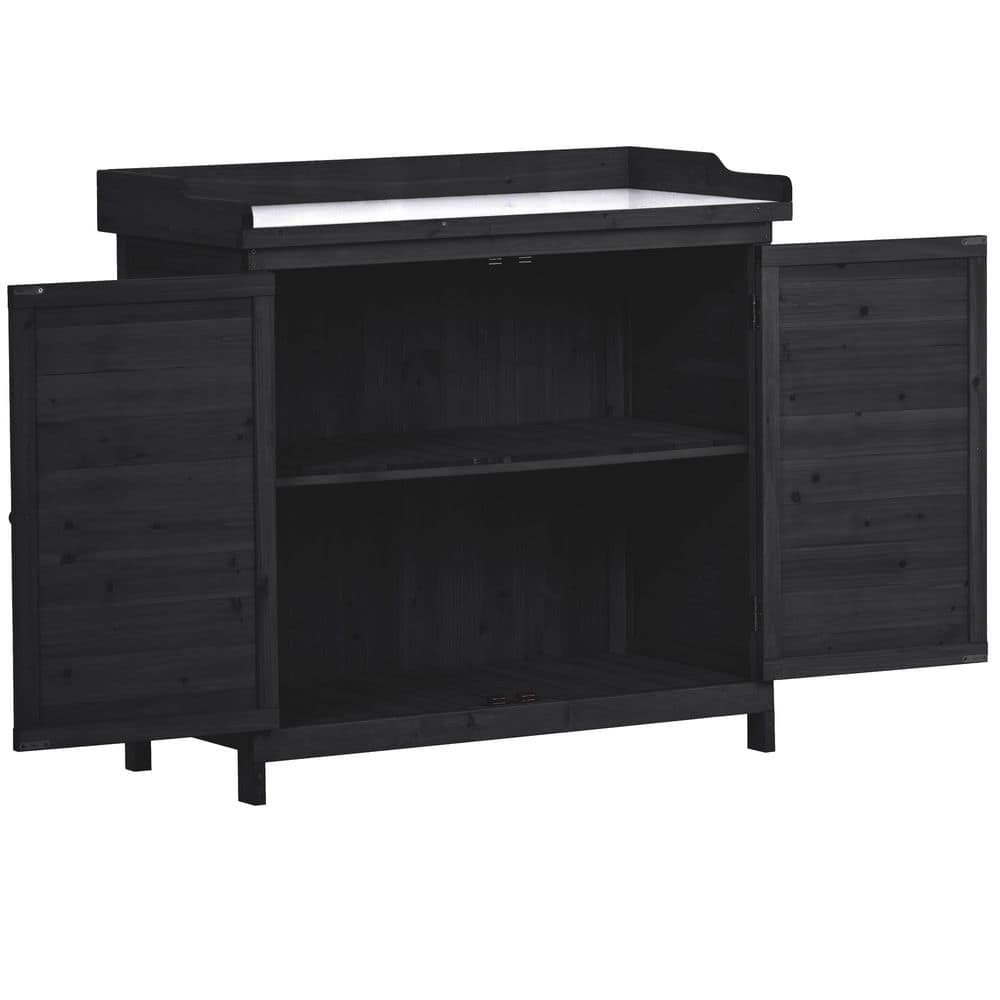 JUJABU 39 in. Black Solid Wood Casual Rustic Garden Workstation Potting ...