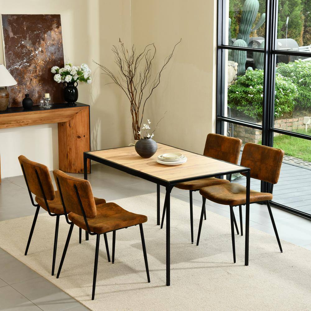 Homy Casa MILLIKEN Industrial Oak Wood Top Rectangle 47 in. W in 4 Legs Base Dining Table with Metal Frame Seats 4 Easy Assembly Milliken 120 Dark