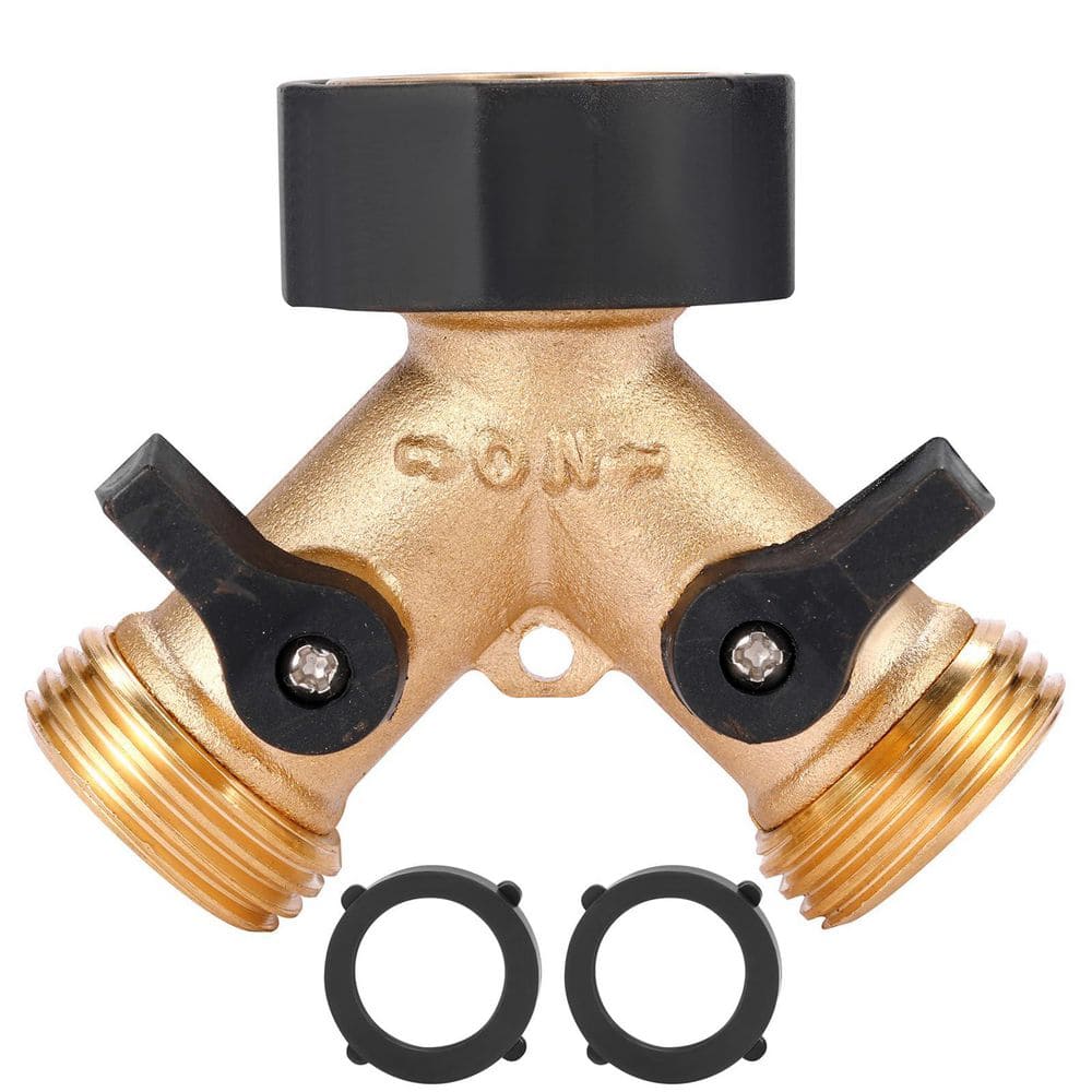 .N/A 2 Way Brass Garden Hose Y Connector Splitter with Adjustable Flow ...