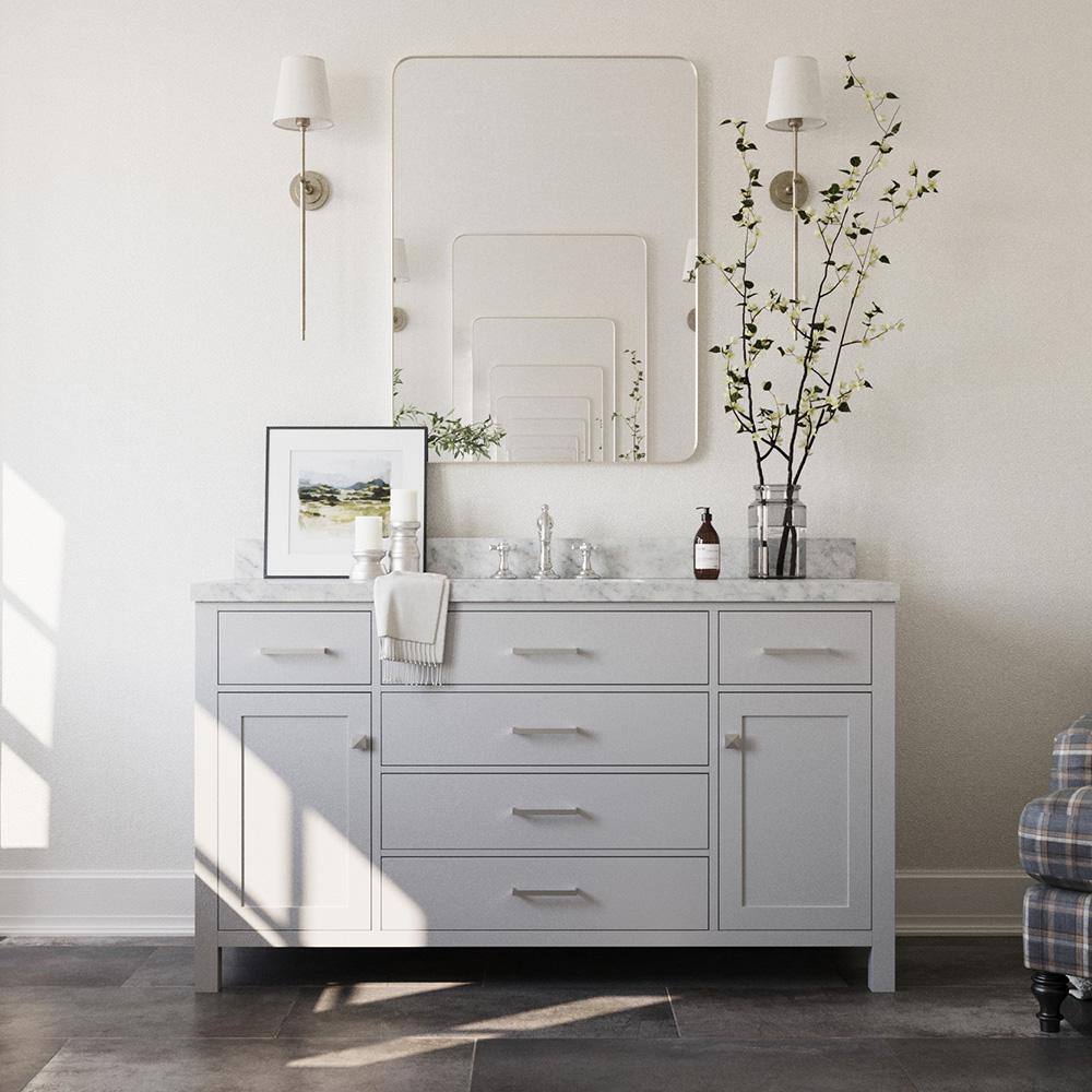 BEAUMONT DECOR Hampton 61 in. W x 22 in. D Bath Vanity in Grey with ...