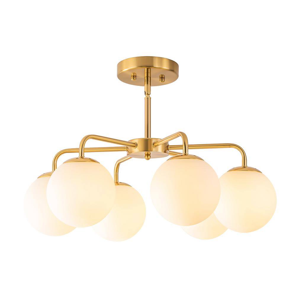 RRTYO Pollak 23.6 in. 6-Light Gold Modern Sputnik Semi-Flush Mount ...