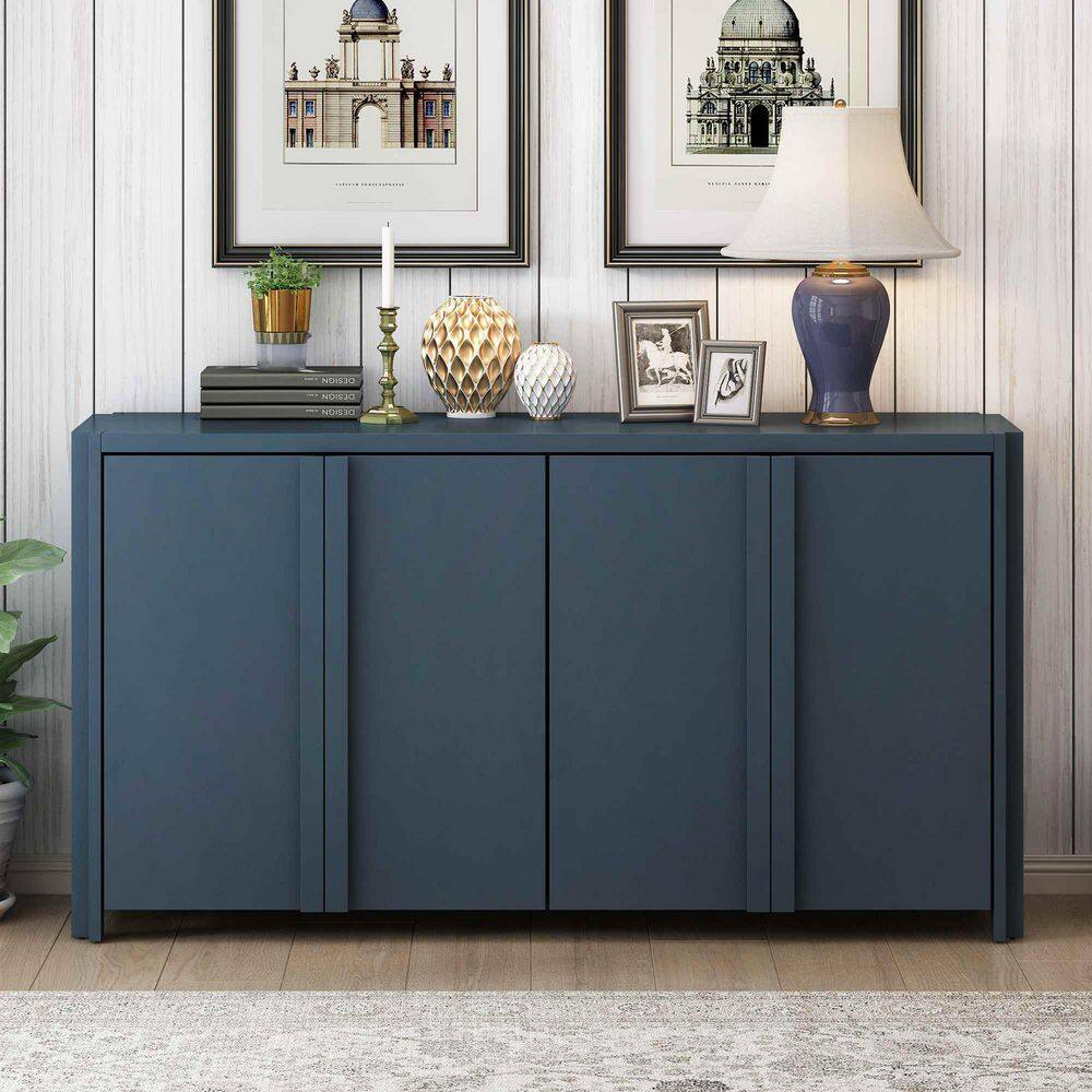 Polibi Navy Blue Wood 60 in. Sideboards with 4 Doors , Adjustable ...