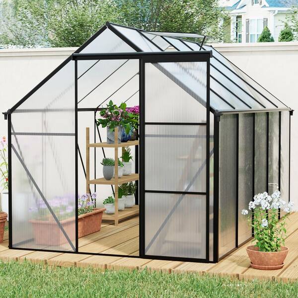 Coporesell 6 ft. x 6 ft. Black Polycarbonate Greenhouse Raised Base and ...