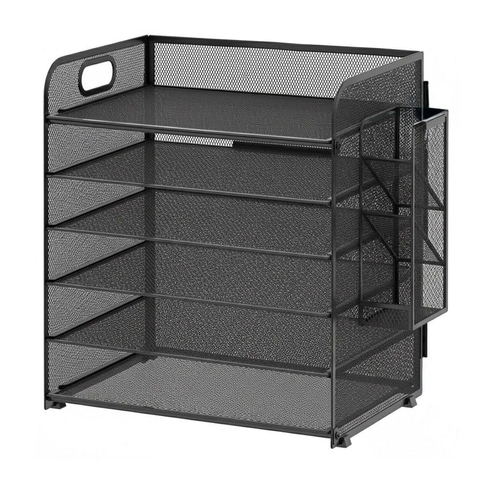 1-Pack 6 Tier Black Mesh Desk Organizer with 4 Pen Holders and Handle ...
