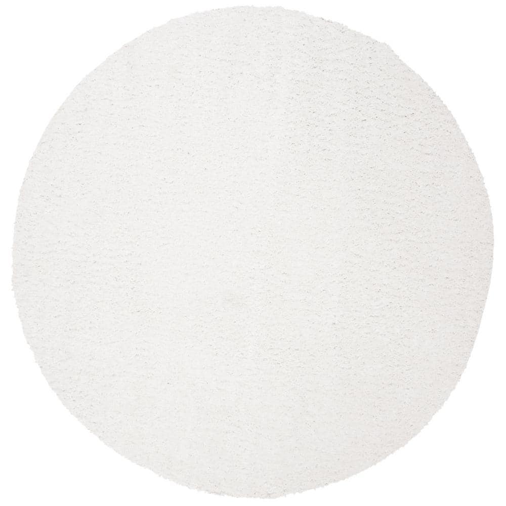SAFAVIEH August Shag White Doormat 3 ft. x 3 ft. Round Solid Area Rug ...