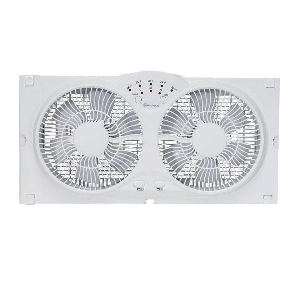 VISIONAIR 9 in. Reversable Twin Window Fan with Thermostat, White ...