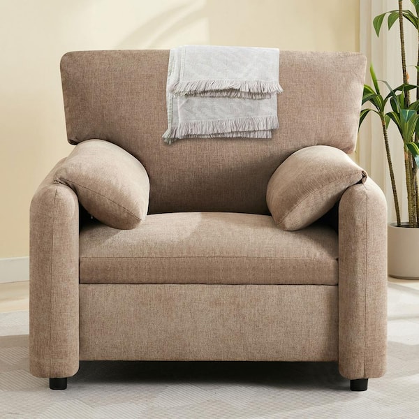YOFE Brown Modern Casual Chenille Oversized Accent Armchair with Wide ...