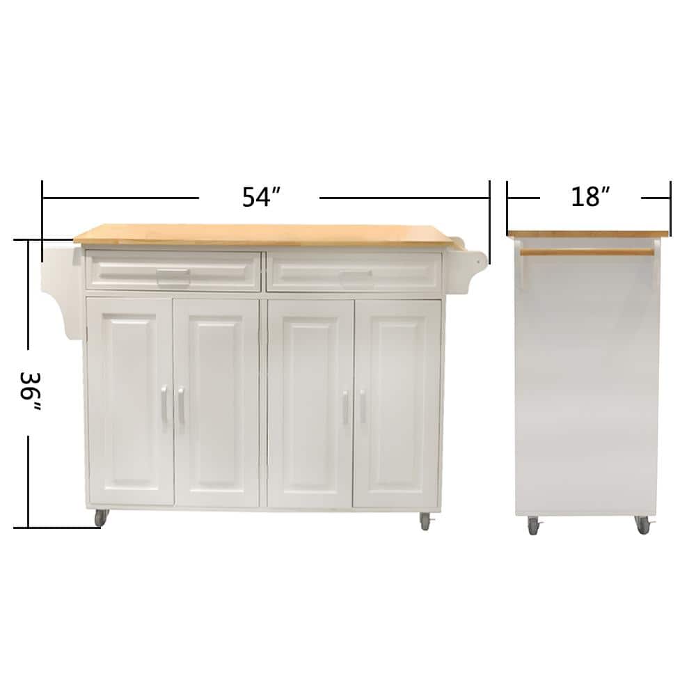 Tatahance White Kitchen Cart with Butcher Block Top and 2 Drawers SF ...