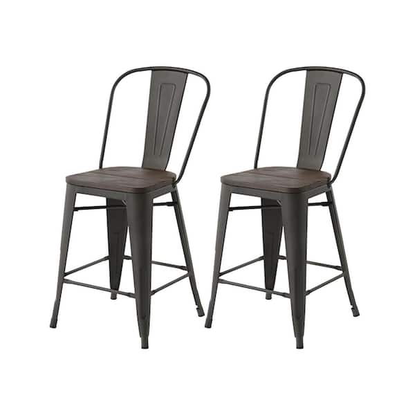 Homy Casa Thocar 24 in. Kitchen Counter Height Gun Metal Bar Stools ...