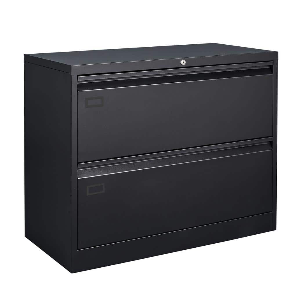 Zeus & Ruta Black File Cabinet 2-Drawer with Lock, Locking Metal ...