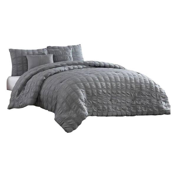 THE URBAN PORT Alice 5- Piece Gray Solid Print Microfiber Queen ...