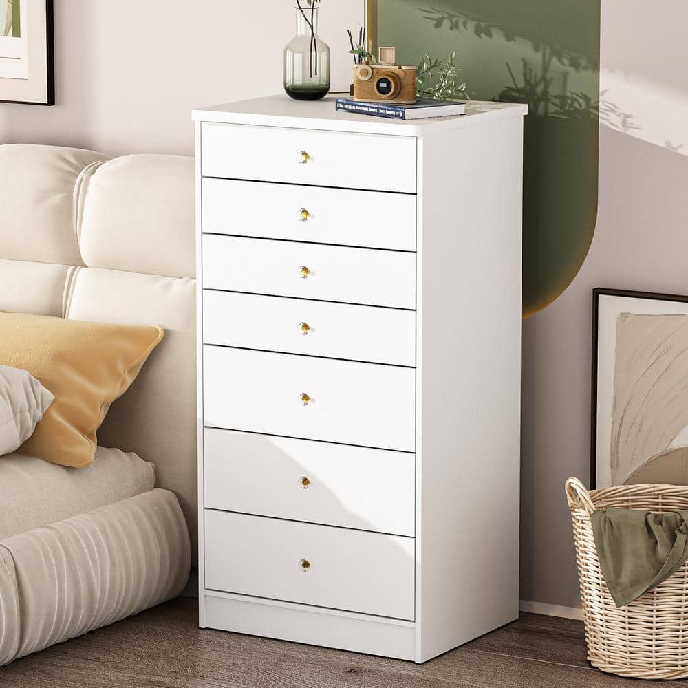 FUFU&GAGA 7-Drawer White Wood Chest of Drawer Modern Accents Cabinet ...
