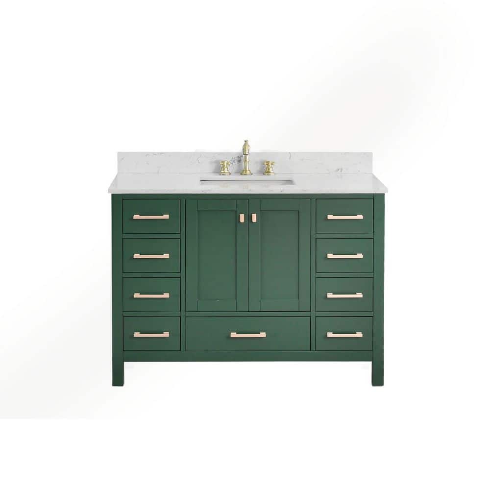 YASINU Bath Mist 48 in. W Single Sink Freestanding Bath Vanity in Green with White Engineered ...