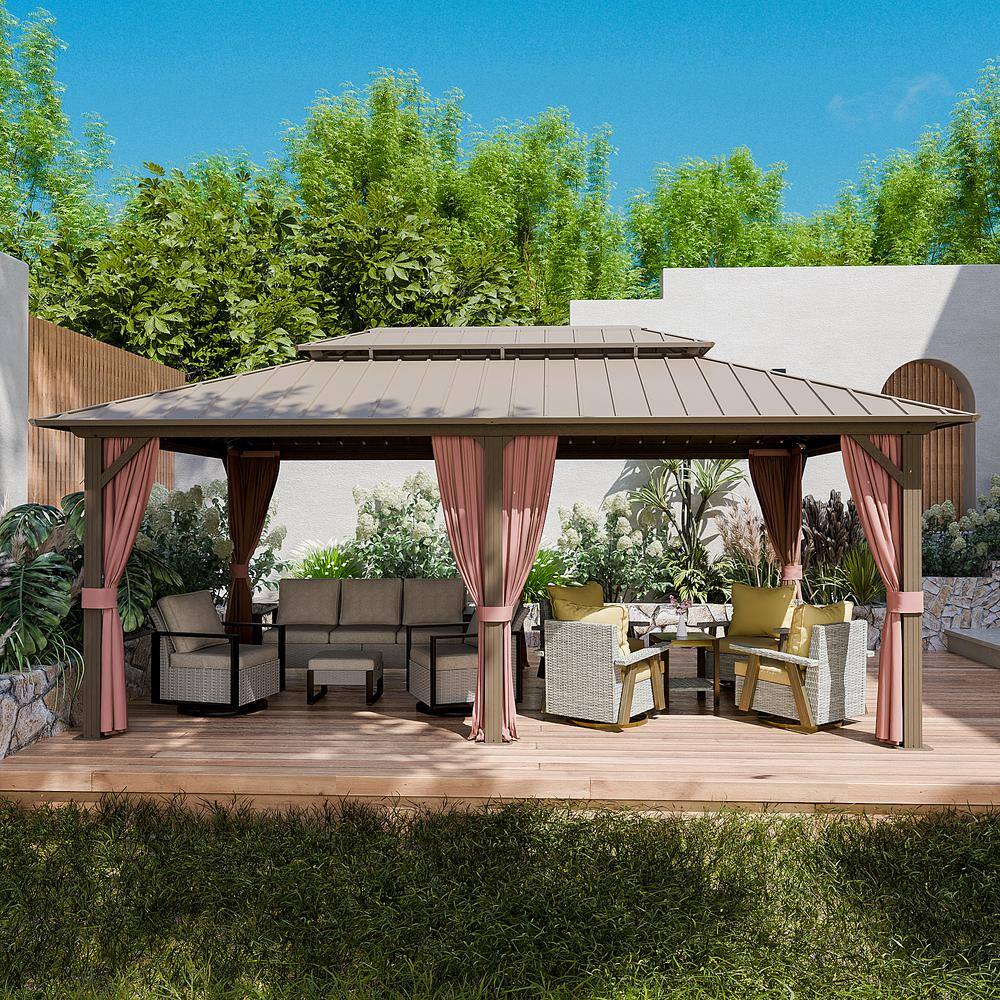 INMITOM 12 ft. x 20 ft. Metal Gazebo With Double Steel Roof, Mosquito ...