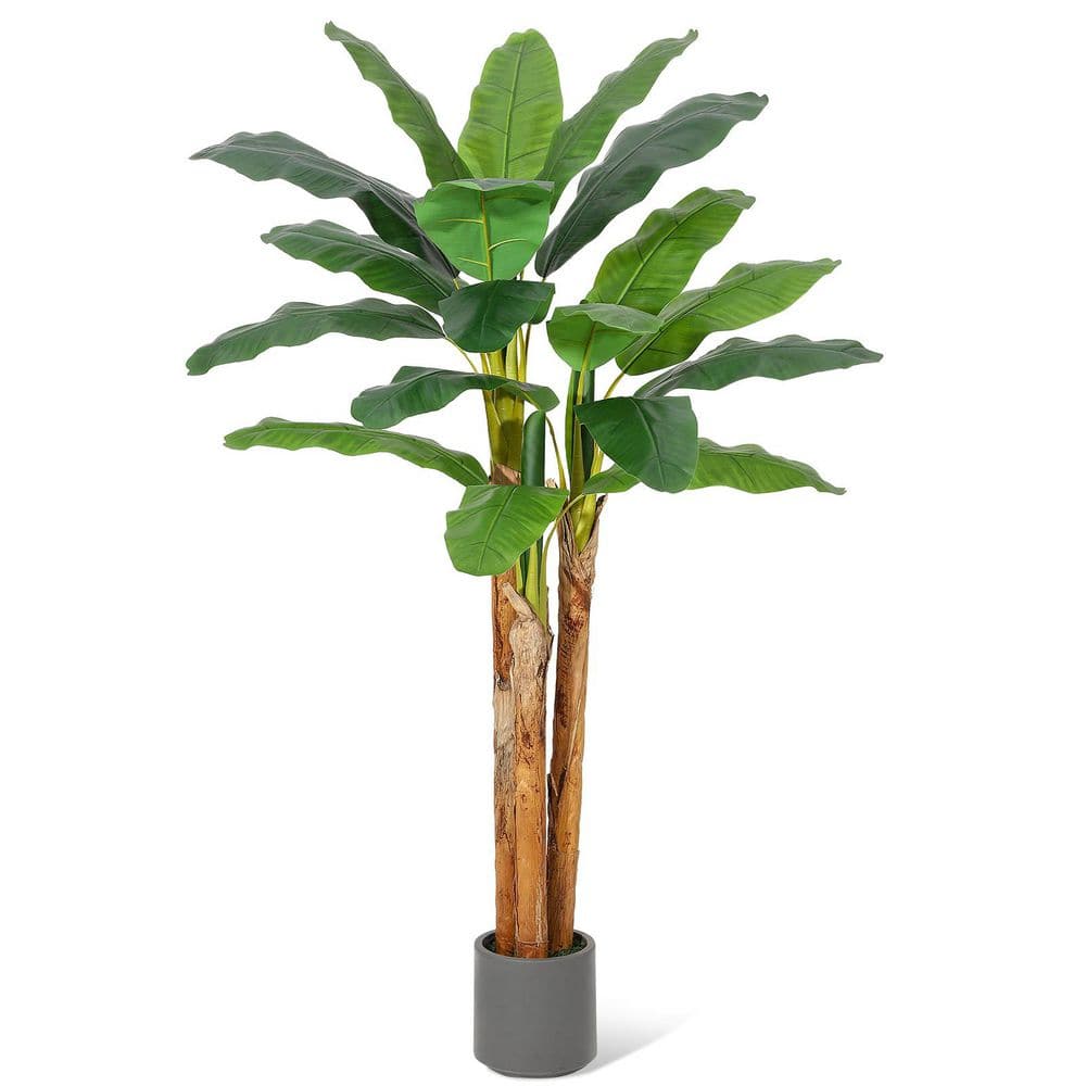 6 ft. Faux Banana Tree, Artificial Banana Tree in Grey Pot, Artificial ...