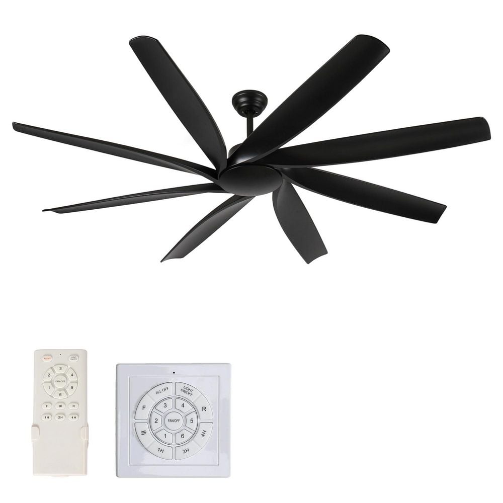 Shinevoy 72 in. Black Downrod Mount Ceiling Fan no Light with Wall and ...