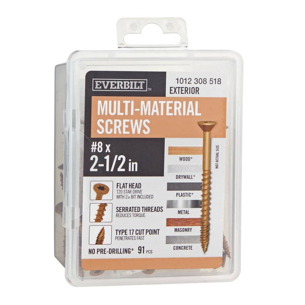 Everbilt 8 x 2-1/2 in. Brown 6-Lobe Torx Drive Exterior Flat Head Multi-Material Screw 1 lb.-Box ...