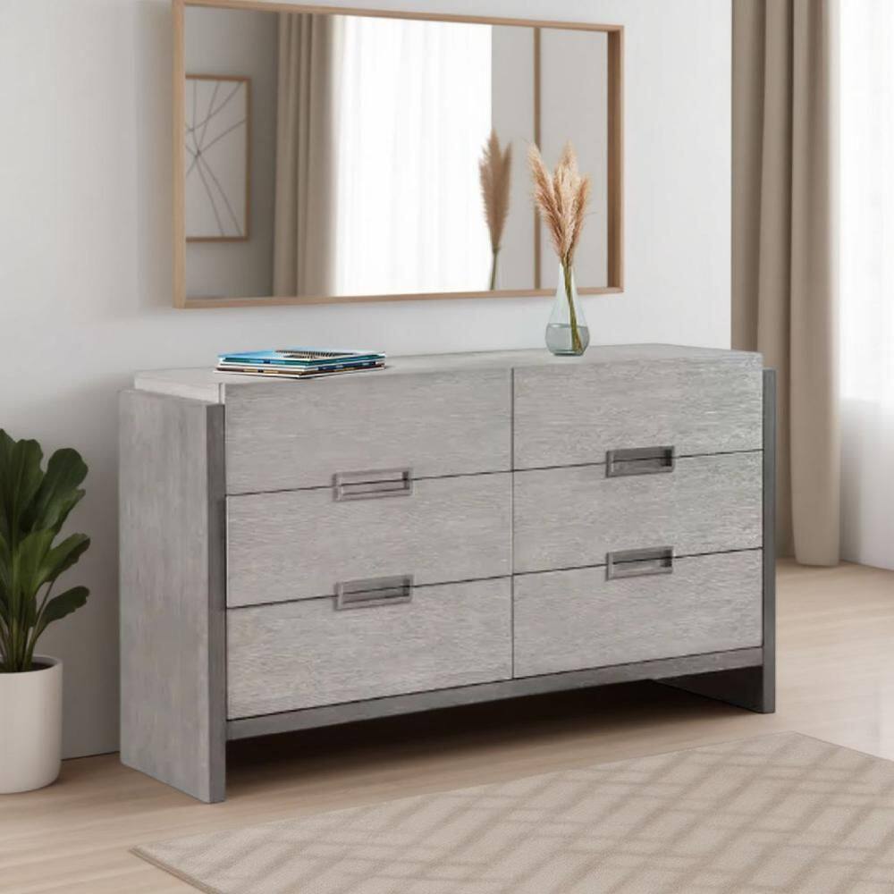 Benjara Rizvi Bronze and Stone Gray 6-Drawer 64 in. Wide Dresser ...