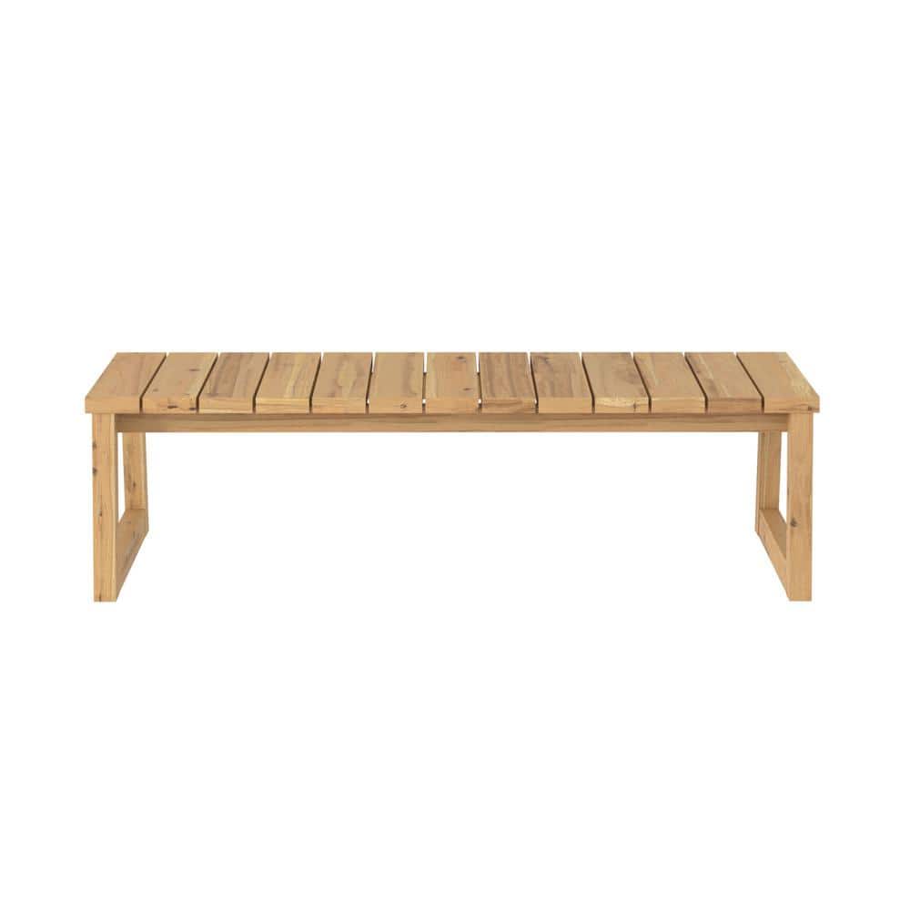 Wood Outdoor Coffee Table, Modern Solid Wood Slat-Top Patio Backless Bench for Patio, Backyard ...