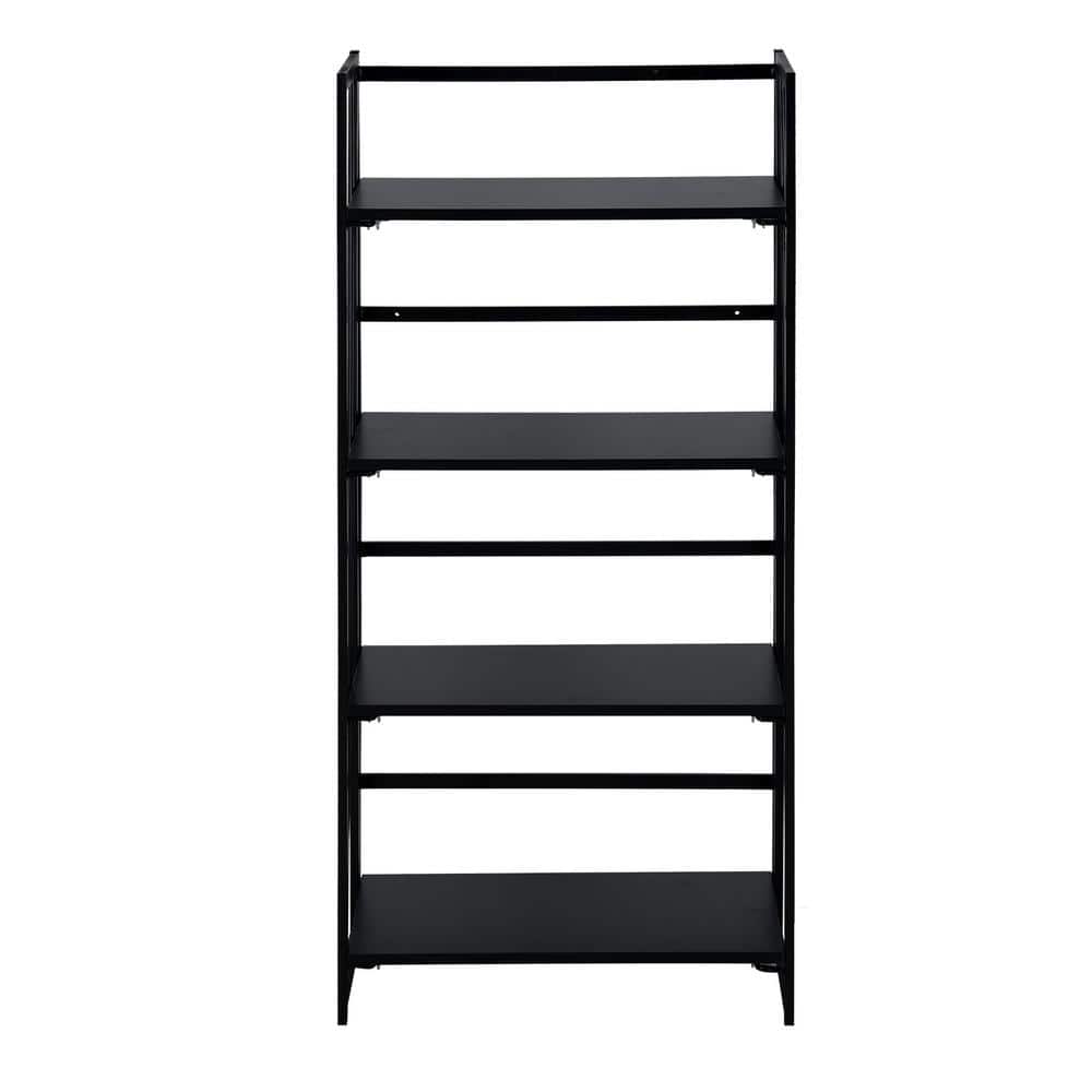 Homy Casa Backer 49.2 in Tall Black Wood 4-Shelf Folding Etagere ...
