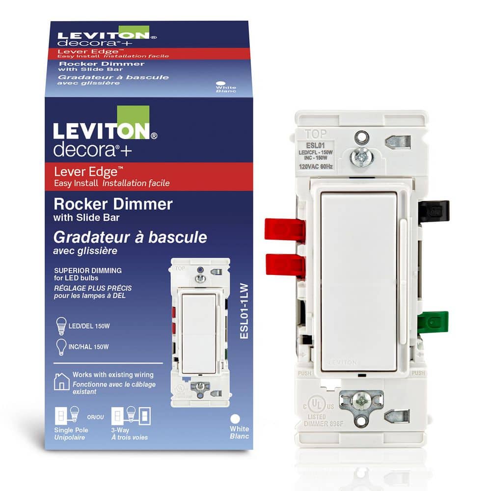Leviton Decora Lever Edge Rocker Slide Dimmer Switch for LED/INC Bulbs ...