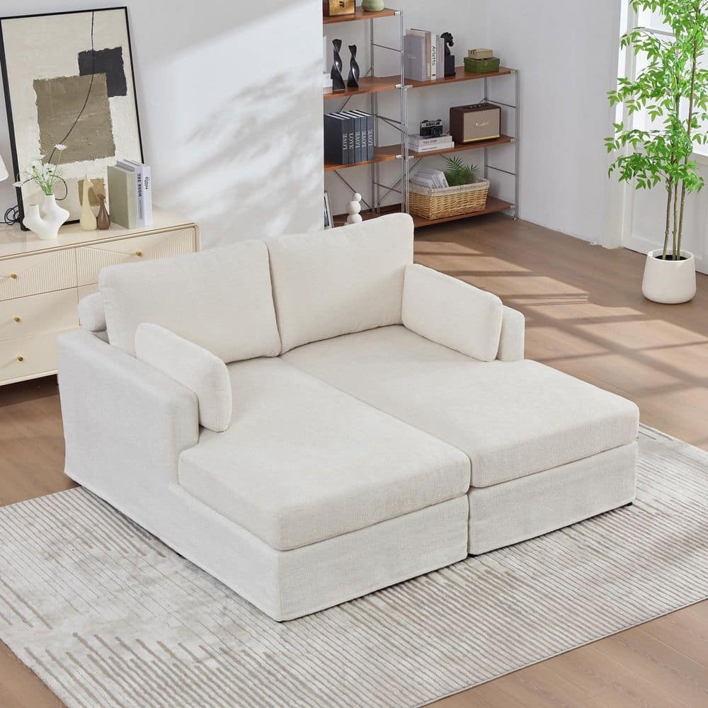 Noble House Norris Modern Oversized 64 in. Ivory Chenille Upholstery ...