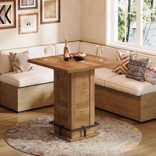BYBLIGHT Kearsten 39.4 in. H Square Brown Round Bar Table, Bistro Pub ...
