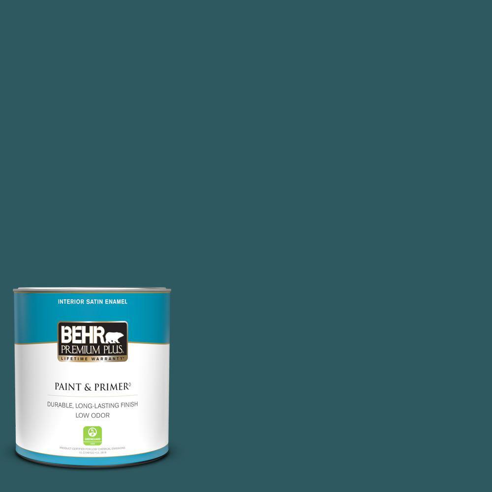 BEHR PREMIUM PLUS 1 qt. #QE-47 Petro Blue Satin Enamel Low Odor ...