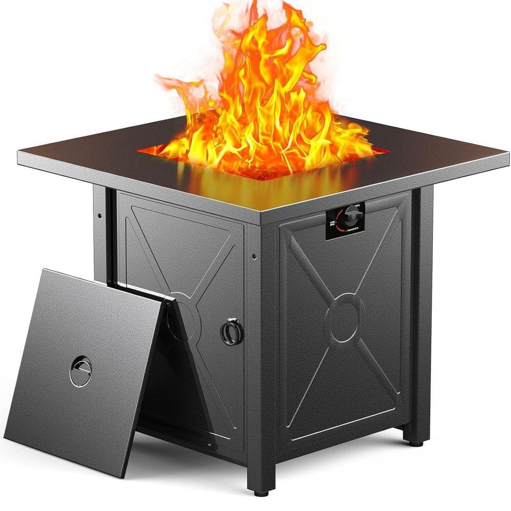 R.W.FLAME 28 in. 40,000 BTU Metal Gas Outdoor Square Fire Pit Table ...