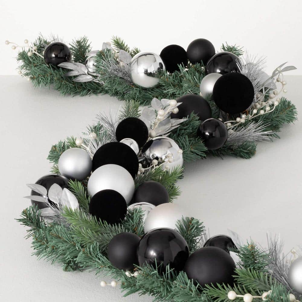 SULLIVANS 72 in. Black Ball Pine Unlit Artificial Christmas Garland ...