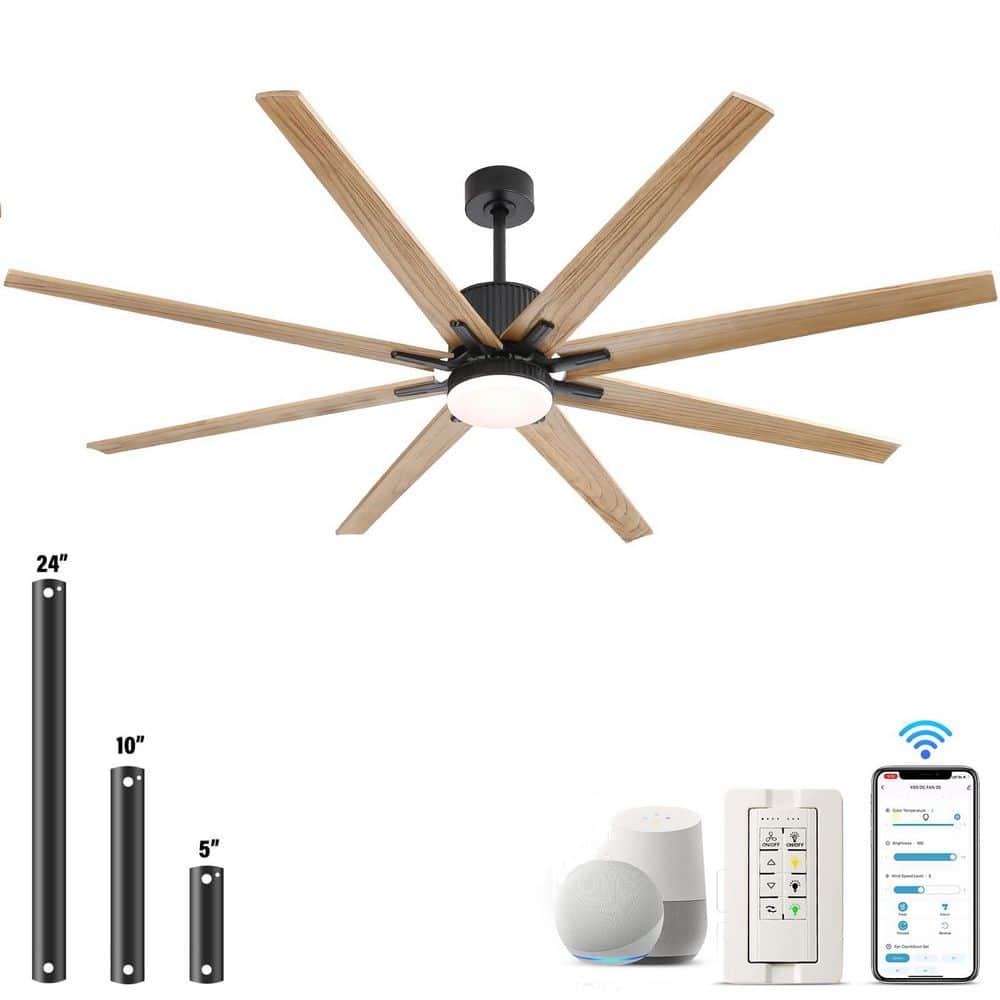 Sofucor 76 in. Indoor/Outdoor Smart Black Ceiling Fan with LED Light ...