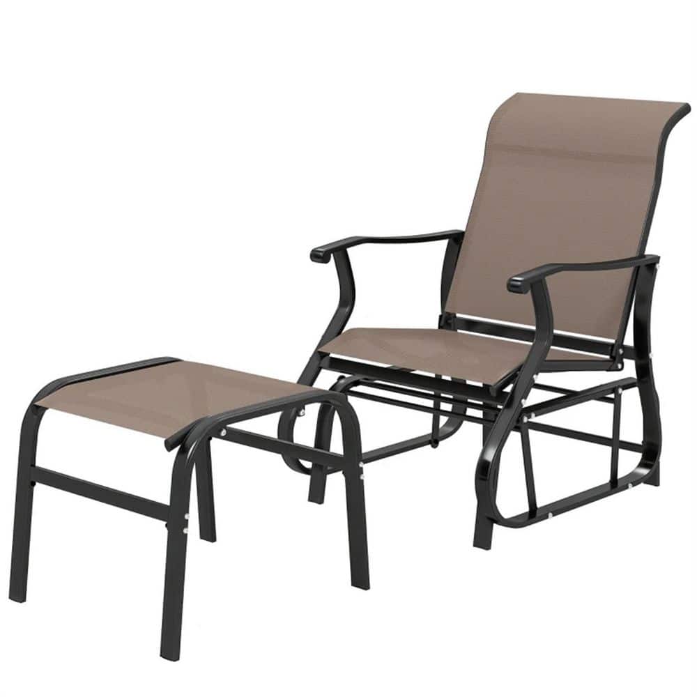 Metal Outdoor High Back Glider Chair Set with Multi-functional Ottoman ...