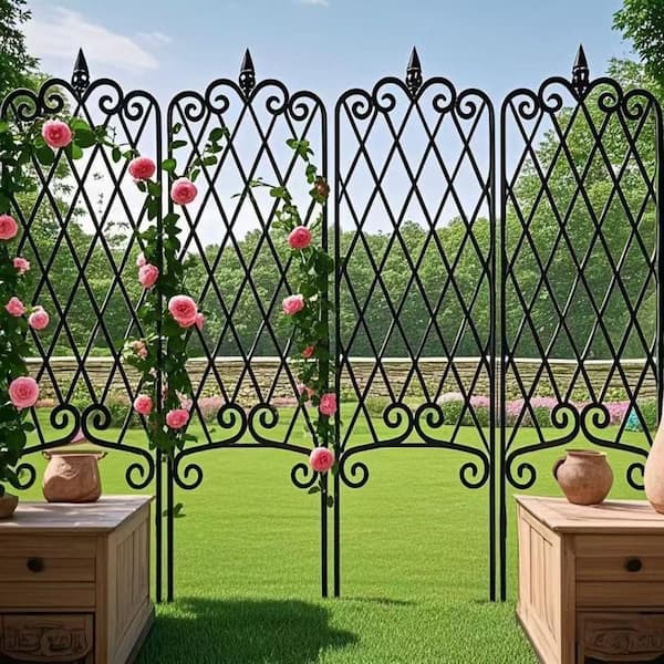 FAWEY TRED INC 47 in. Black Metal Garden Fencing Decorative Trellis(4 ...