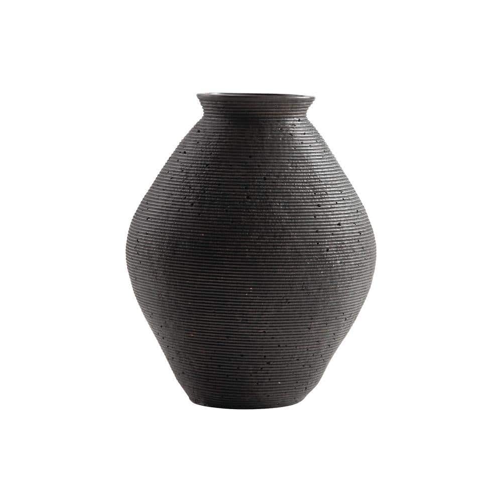 Benjara Brown Round Polyresin Vase with Wavy Ribbed Spiral Texture ...