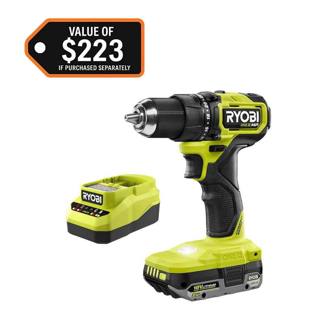 RYOBI ONE+ HP 18V Brushless Cordless Compact Drill/Driver Kit with 18V ...