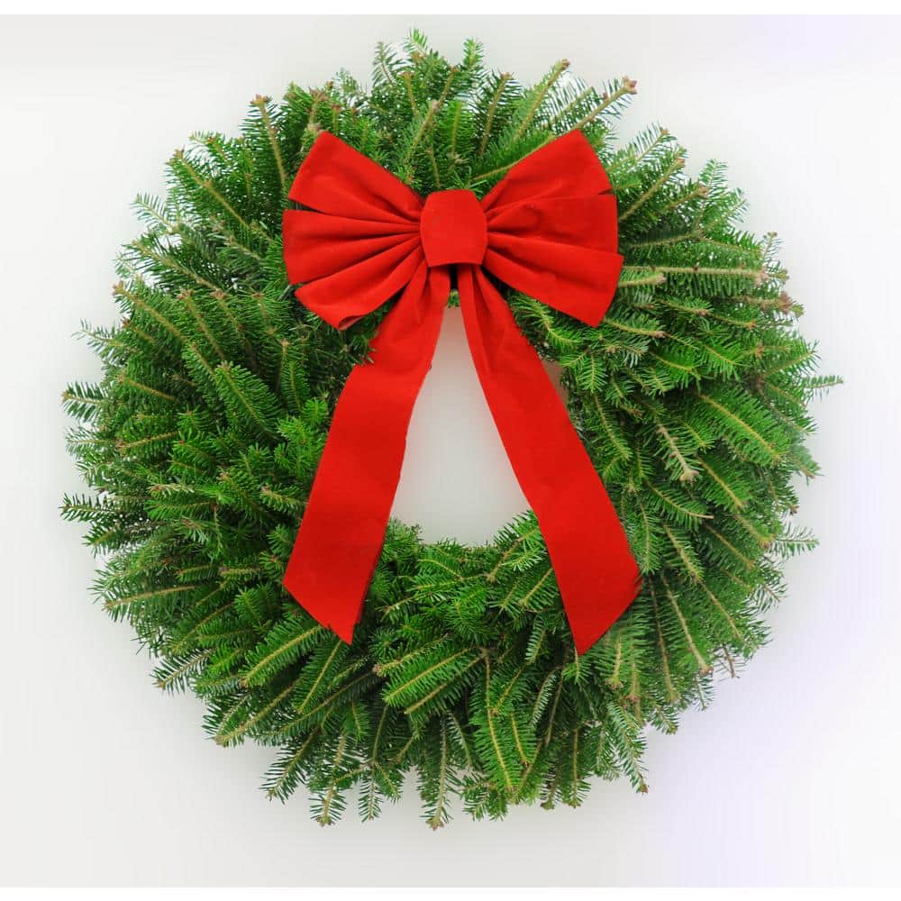 22 in. Fresh Cut Wreath With Red Bow 156302 - The Home Depot