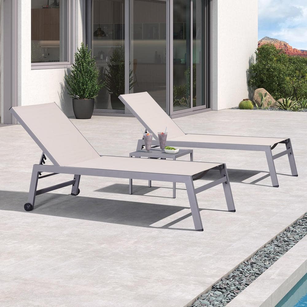 PURPLE LEAF Aluminum Light Grey Frame Metal Outdoor Patio Chaise Lounge ...