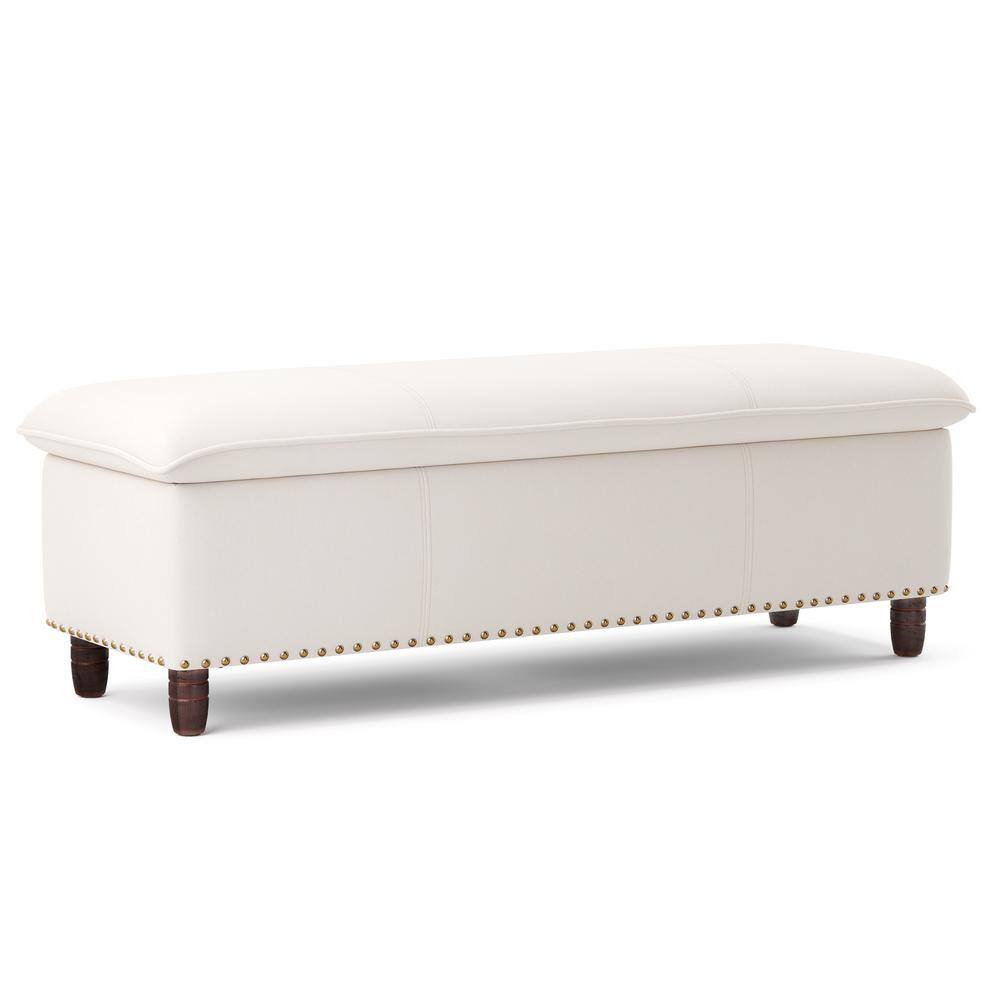 LUE BONA 49in. Ivory Beige Upholstered Fabric Storage Ottoman with ...