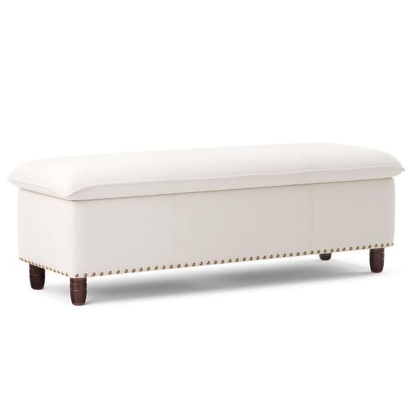 LUE BONA 49in. Ivory Beige Upholstered Fabric Storage Ottoman with ...