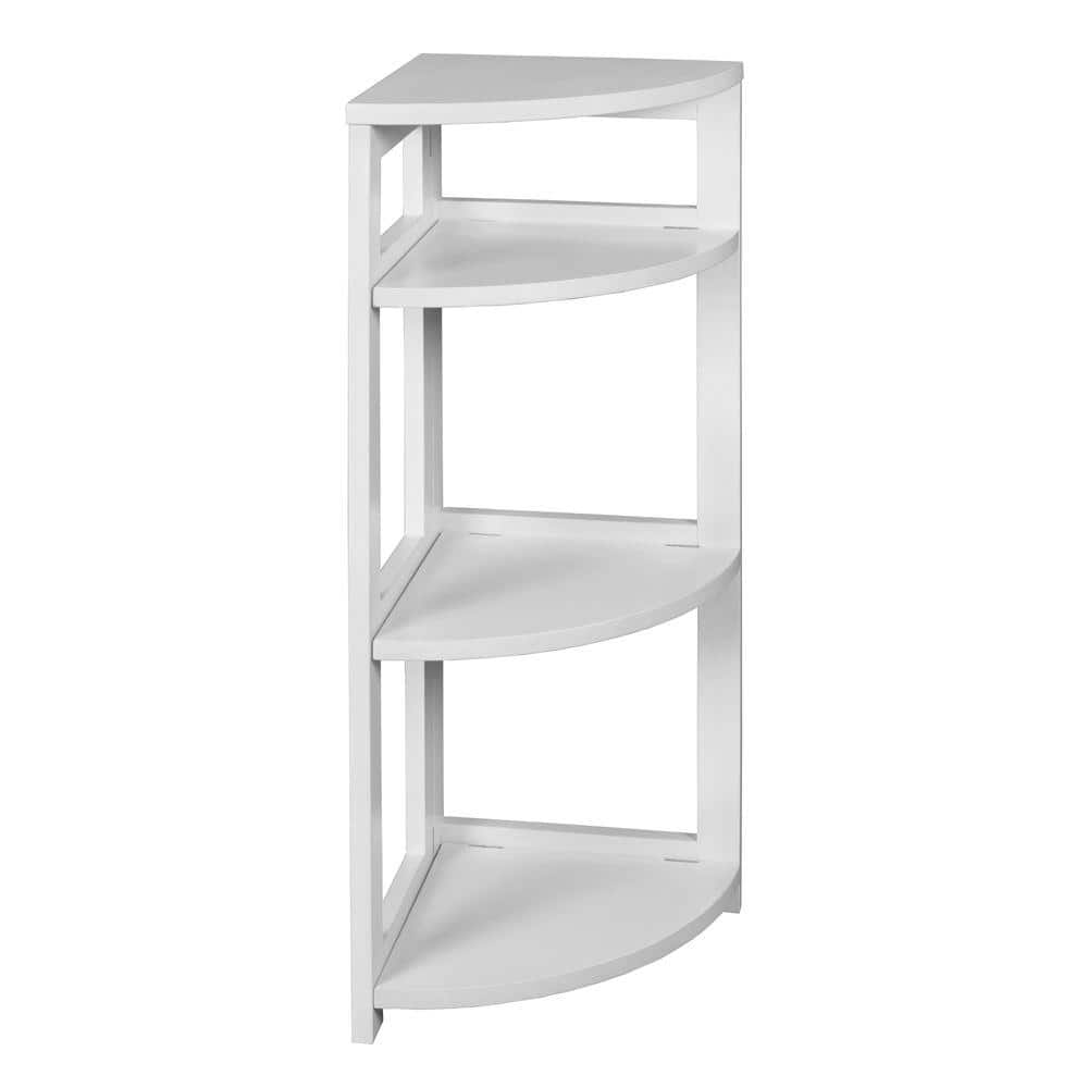 Regency 34 in. White Wood 3-shelf Foldable Corner Bookcase HDNEC3412WH ...