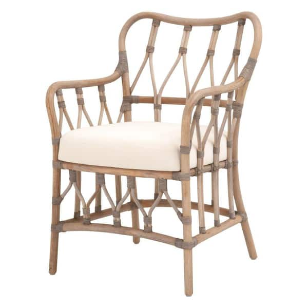 Benjara Brown Fabric Arm chair with Rattan Binding BM239932 - The Home ...