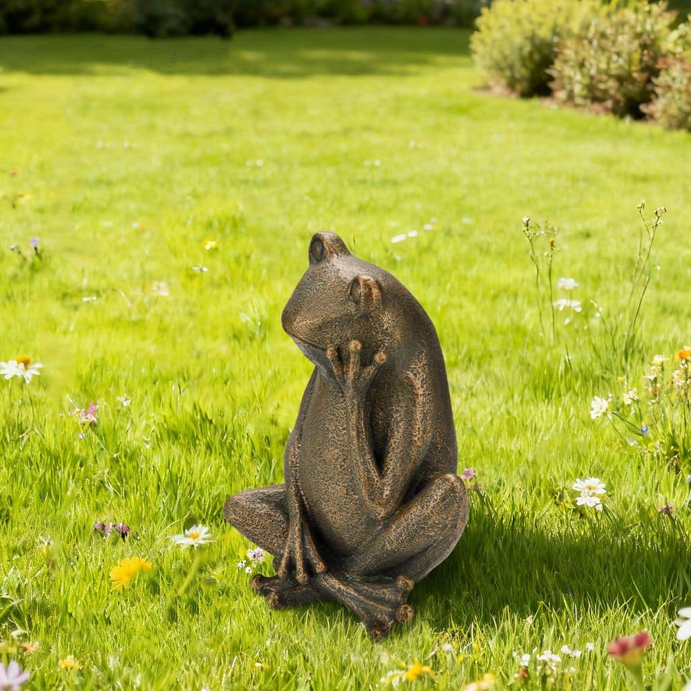 Glitzhome 12 in. H Resin Bronze Sitting Frog Statue 2025400103 - The ...